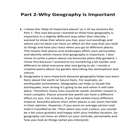 Hw geography why geography is important questions | DOCX