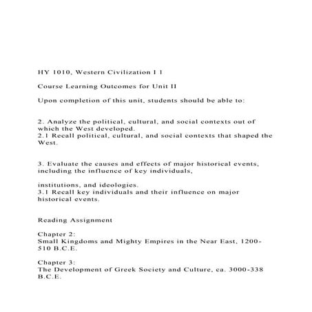 HY 1010, Western Civilization I 1 Course Learning Out.docx