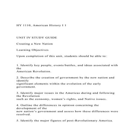 HY 1110, American History I 1 UNIT IV STUDY GUIDE .docx