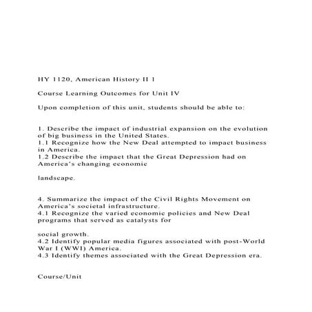 HIS 1120, American History II 1 Course Learning Out.docx