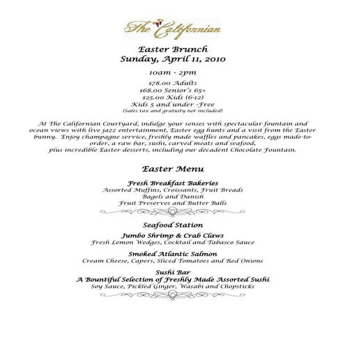 Hyatt Easter Menu 2010 | PDF