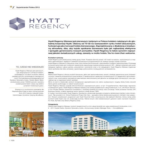 Case study marki Hyatt Regency z Albumu Superbrands Polska 2013 | PDF