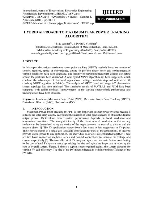 Maximum Power Point Tracking Of Photovoltaic Array Using Fuzzy Logic Control Pdf