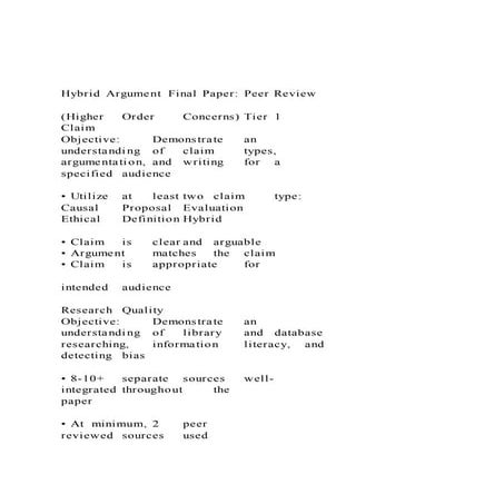 Hybrid Argument Final Paper Peer Review(HigherOrderConc | DOCX