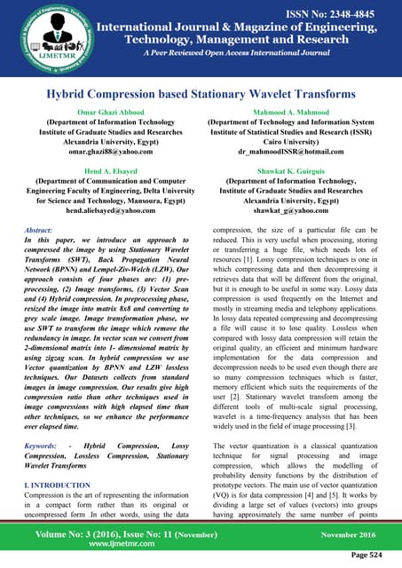 Hybrid Compression Based Stationary Wavelet Transforms Pdf