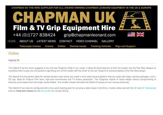 Cobra camera dolly From Chapman UK | PDF