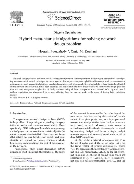 Hybrid Meta Heuristic Algorithms For Solving Network Design Problem Pdf