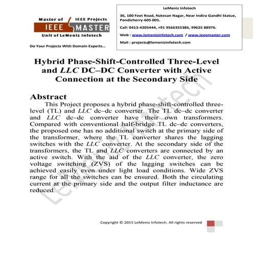 Hybrid phase shift-controlled three-level and llc dc–dc converter with ...