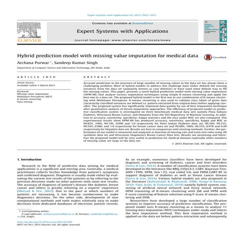Hybrid Prediction Model With Missing Value Imputation For Medical Data