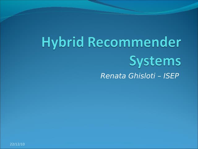 Hybrid Recommender Systems Pdf Computer Software And Applications Computing