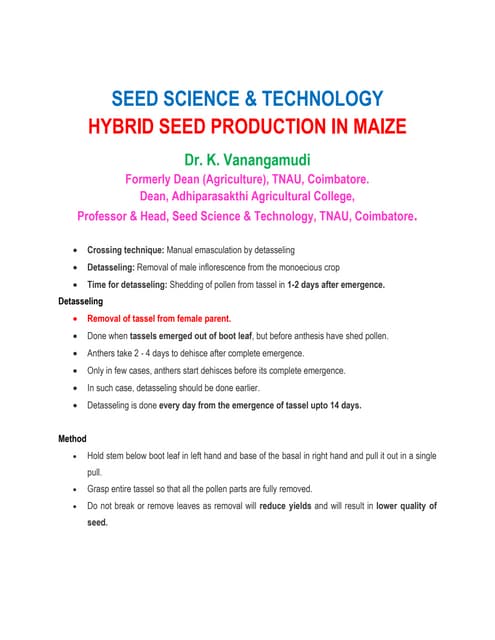 Principles of hybrid seed production | PPTX