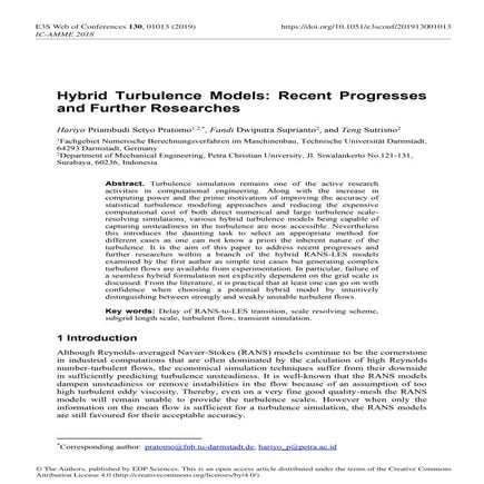 Hybrid Turbulence Models Recent Progresses And Fur Pdf