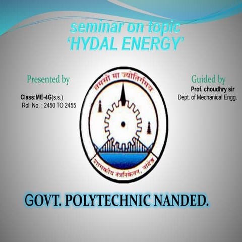 Hydal energy .....Energy obtained by water | PPTX | Technology & Computing
