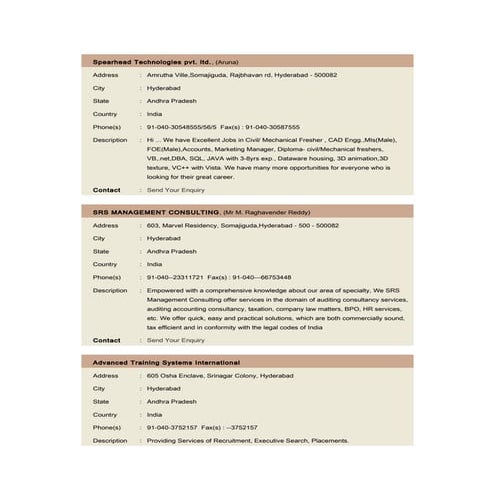 Hyderabad consultancy list | DOC