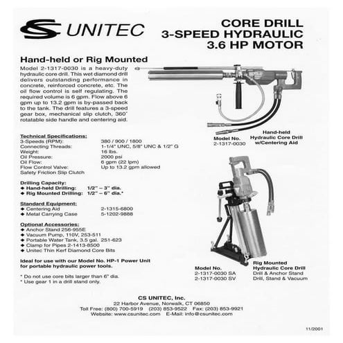 CS Unitec Hydraulic Core Drill | PDF | Woodworking | Arts and Crafts