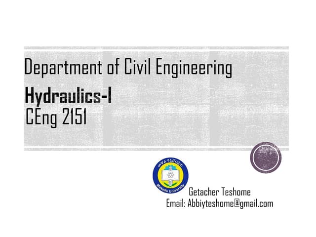 Hydraulics Introductionand Hydrostaticspdf