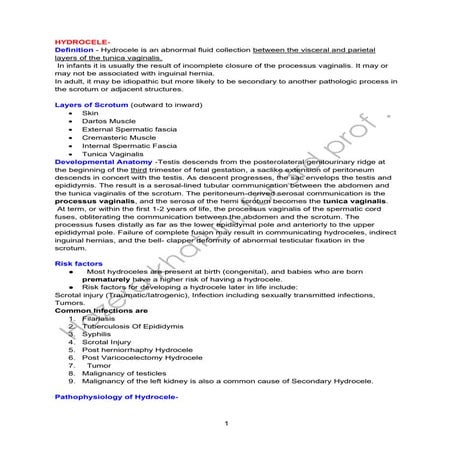 HYDROCELE- An abnormal fluid collection between the visceral and ...