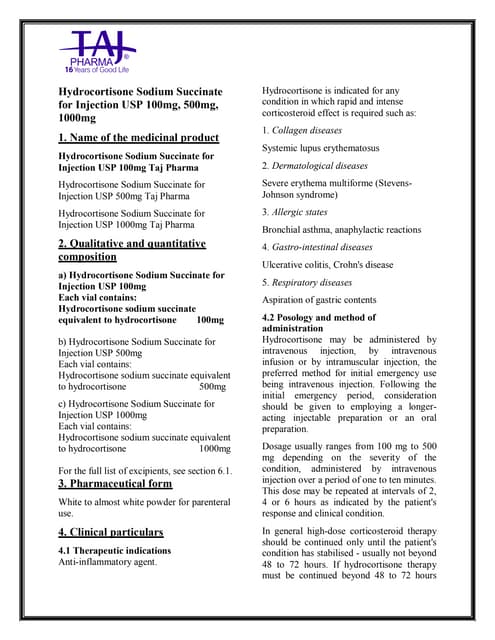 Dexamethasone Sodium Phosphate Injection USP Taj Pharma SmPC | PDF