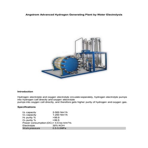 Angstrom Advanced Hydrogen generating plant by water electrolysis | DOCX