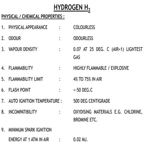 Physical Properties Of Hydrogen