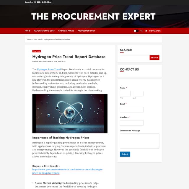 Hydrogen Price Trend Report: Market Analysis, Database, and Chart | PDF