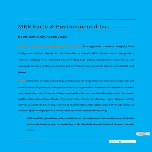 Hydrogeological Services - capabilities of mek earth and environmental ...