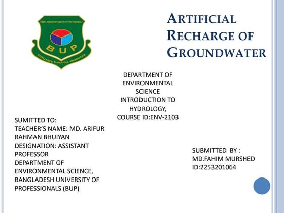 Artificial recharge of groundwater | PPTX | Geology | Science