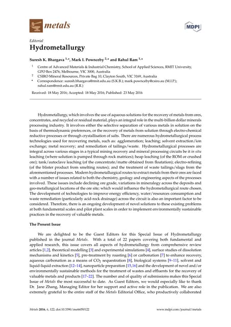 Stages of hydrometallurgical processes | PPTX