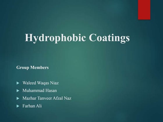 Super hydrophobic coating | PPTX | Chemistry | Science