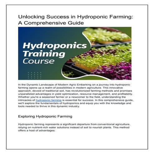 Start Hydroponic Farming business With IID Courses | PDF