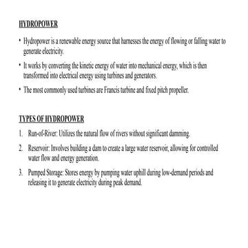 HYDROPOWER GENERATION, USES, LIMITATIONS | PPTX