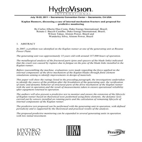 Hydrovision paper kaplan runners predictive monitoring | PDF | Physics ...