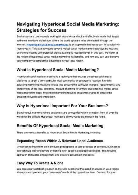 Navigating Hyperlocal Social Media Marketing: Strategies for Success | PDF Navigating Hyperlocal Social Media Marketing: Strategies for Success | PDF
