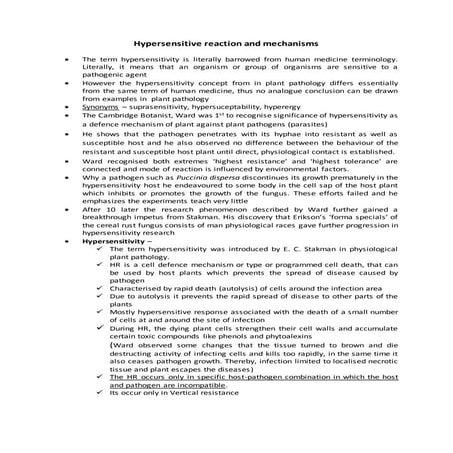 Hypersensitive reaction and mechanisms | DOC