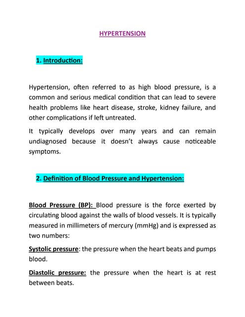 Hypertension-Pathophysiology, Treatment of hypertension, Diagnosis with ...