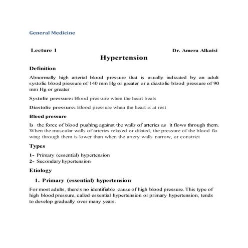 Hypertention lecture | DOCX