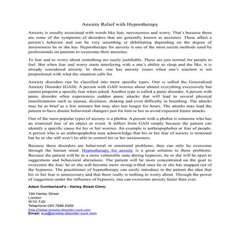 Hypnotherapy for anxiety | PDF