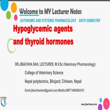 Hypoglycemic agent and Thyroid hormone lecture notes-Dr.Jibachha Sah | PDF