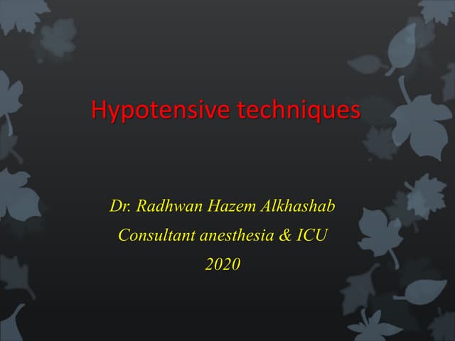 Hypotensive Anaesthesia | PDF