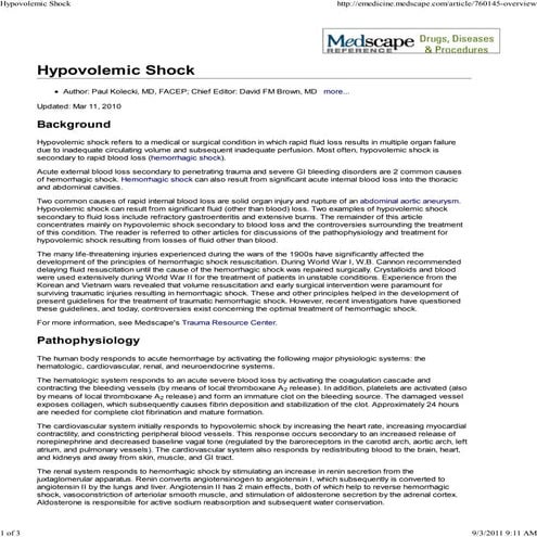 Hypovolemic shock | PDF | First Aid | Injuries