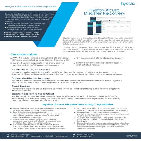 Hystax Acura Disaster Recovery | PDF