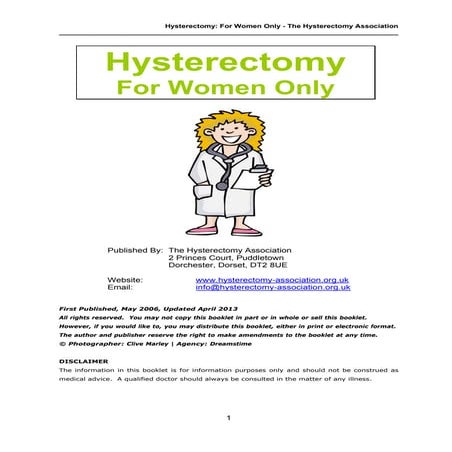 Hysterectomy - The Basics, The Hysterectomy Association Free Booklet | PDF