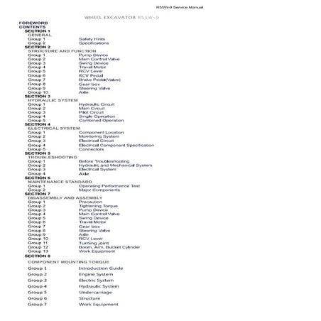 Hyundai r55 w 9 wheel excavator service repair manual | PDF