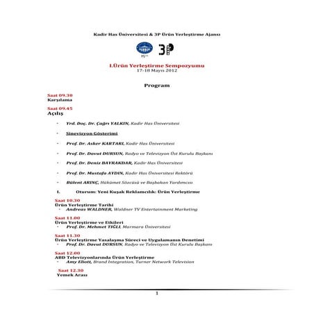 I.ürün yerle tirme sempozyumu program | PDF