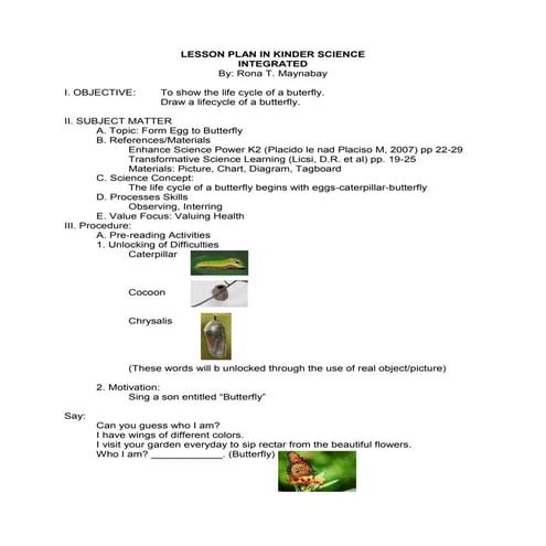 LESSON PLAN IN KINDER SCIENCE INTEGRATED | DOCX