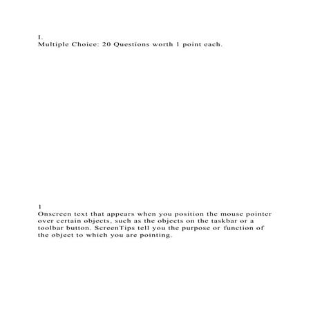 I.Multiple Choice 20 Questions worth 1 point each..docx