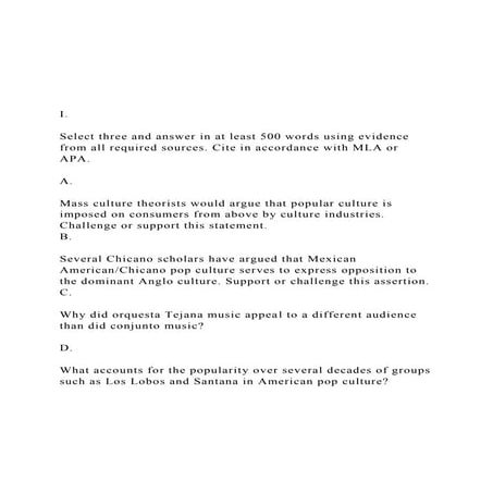 I.Select three and answer in at least 500 words using .docx