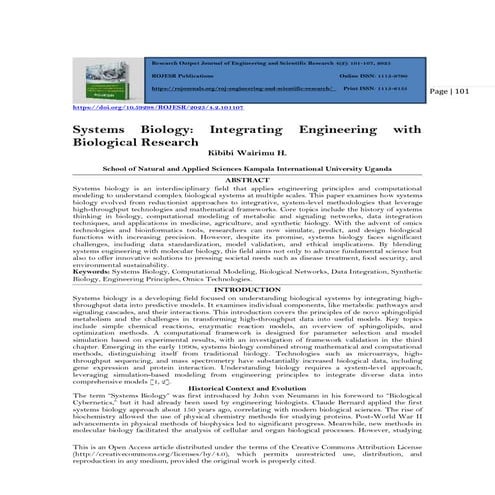 Systems Biology: Integrating Engineering with Biological Research (www ...