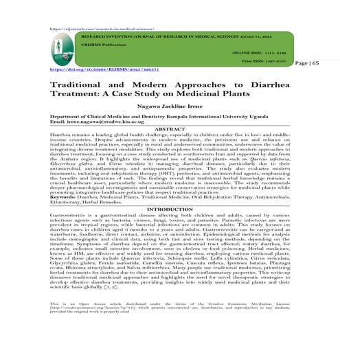 Traditional and Modern Approaches to Diarrhea Treatment: A Case Study ...
