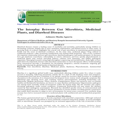 The Interplay Between Gut Microbiota, Medicinal Plants, and Diarrheal Diseases (www.kiu.ac.ug) | PDF